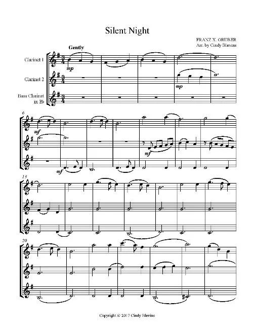 Easy Clarinet Sheet Music Silent Night