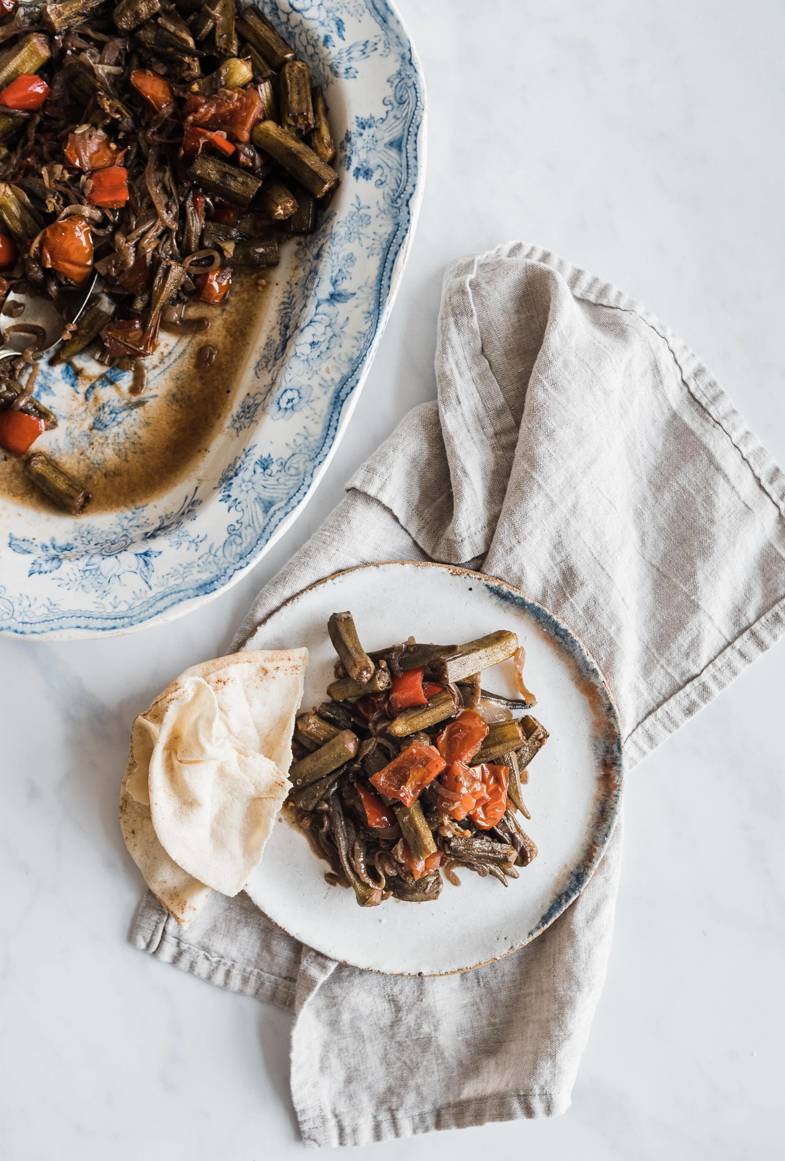 Okra in Oil (Bamiyeh Darawiyeh Bizeit) — Omayah Cooks // Syrian Recipes ...