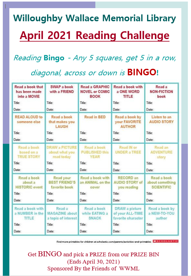 April Reading BINGO challenge for children--Fun and prizes — The ...