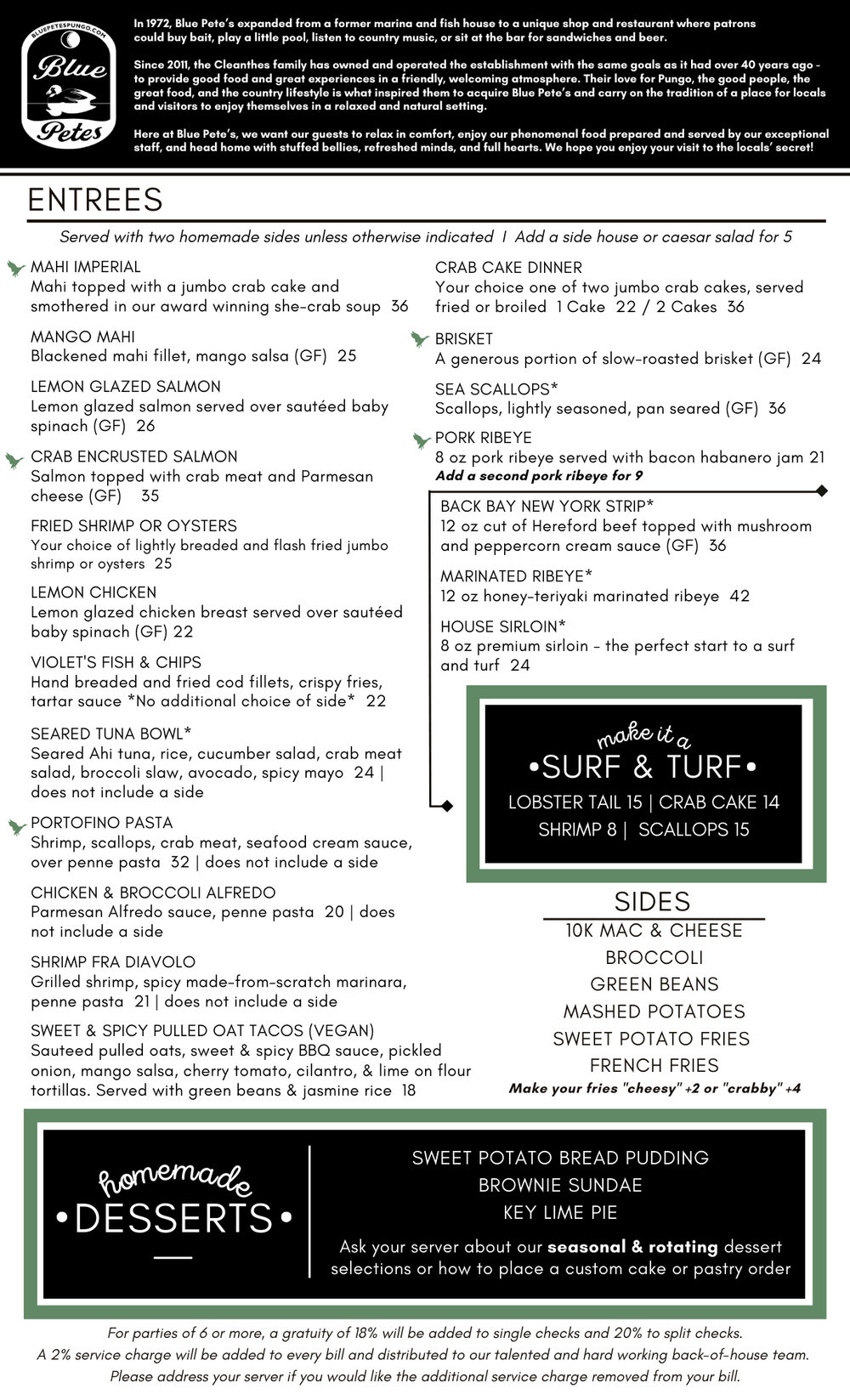 Dinner Menu — BLUE PETE'S RESTAURANT