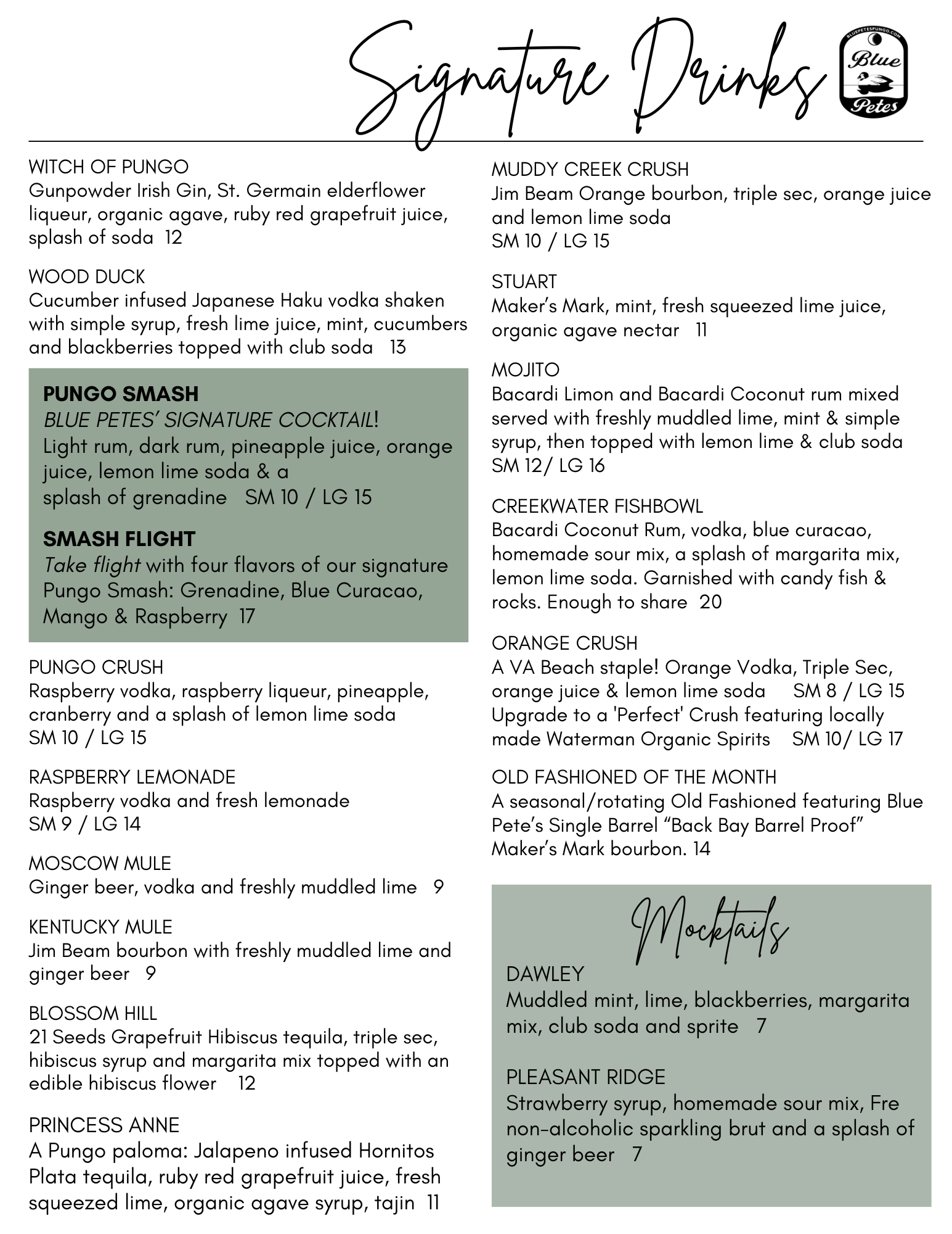 Dinner Menu — BLUE PETE'S RESTAURANT