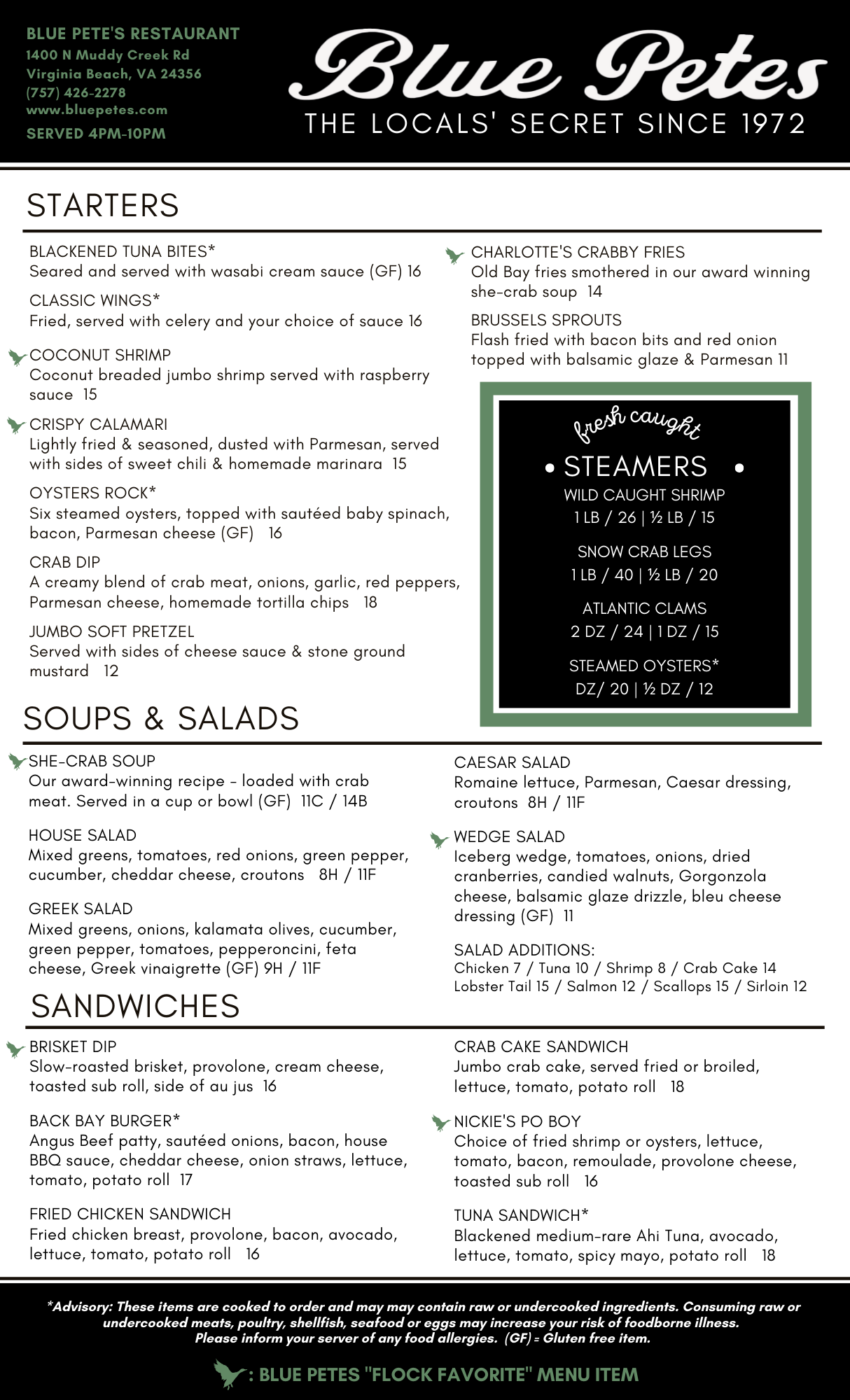 Dinner Menu — BLUE PETE'S RESTAURANT