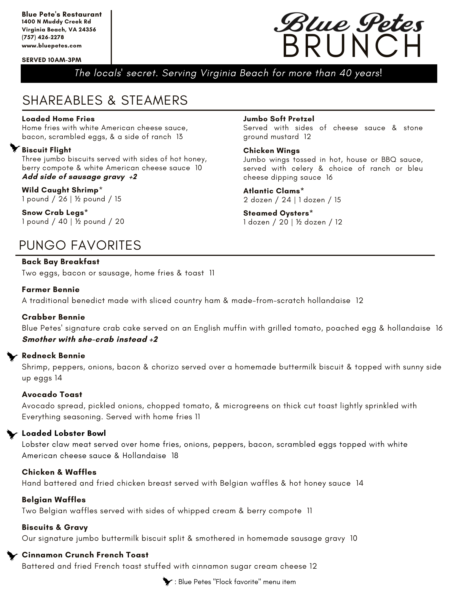 Brunch Menu — BLUE PETE'S RESTAURANT