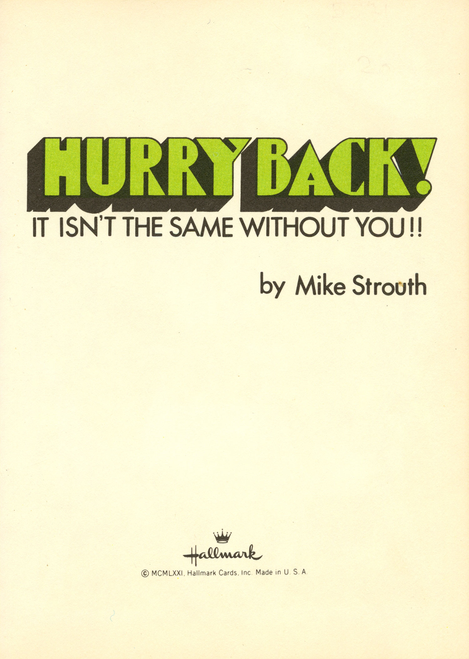 Hurry Back — The Peculiar Manicule