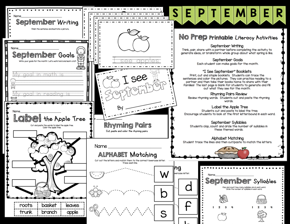 September Math and Literacy Pack - FREEBIES — Keeping My Kiddo Busy