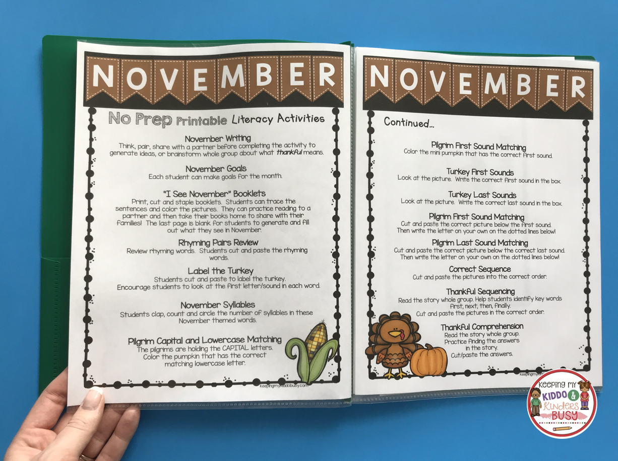 November Math and Literacy Pack - FREEBIES — Keeping My Kiddo Busy
