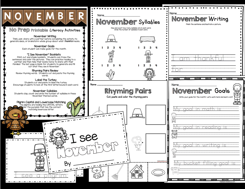 November Math and Literacy Pack - FREEBIES — Keeping My Kiddo Busy