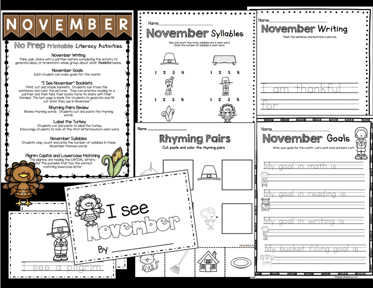 November Math and Literacy Pack - FREEBIES — Keeping My Kiddo Busy
