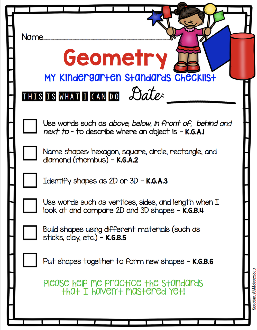 Kindergarten Standards - I Can Statements - FREEBIES — Keeping My Kiddo ...