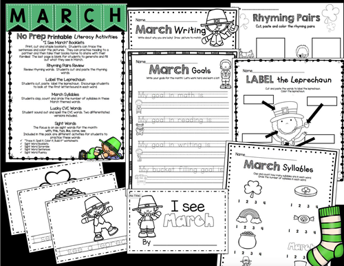 March Math & ELA Kindergarten Pack - No Prep FREEBIES — Keeping My ...