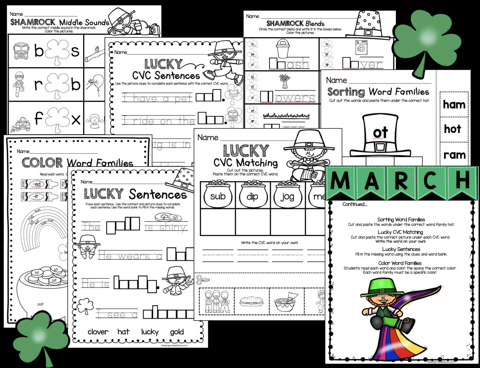 March Math & ELA Kindergarten Pack - No Prep FREEBIES — Keeping My ...