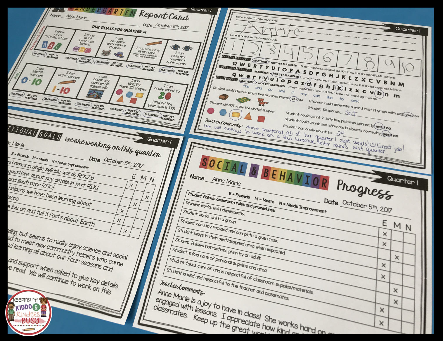 Kindergarten Report Card and Assessment Kit - FREEBIE — Keeping My ...