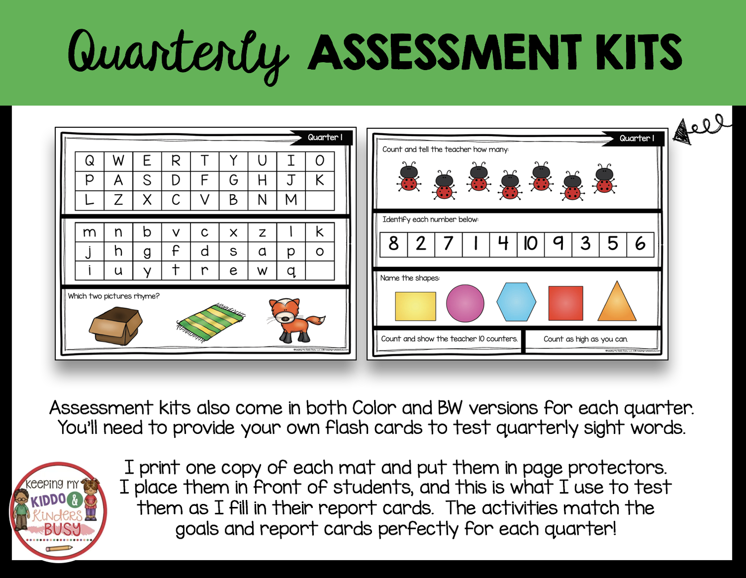 Kindergarten Report Card and Assessment Kit - FREEBIE — Keeping My ...