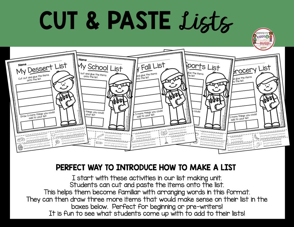 Writing Lists in Kindergarten - Unit 2 FREEBIE — Keeping My Kiddo Busy
