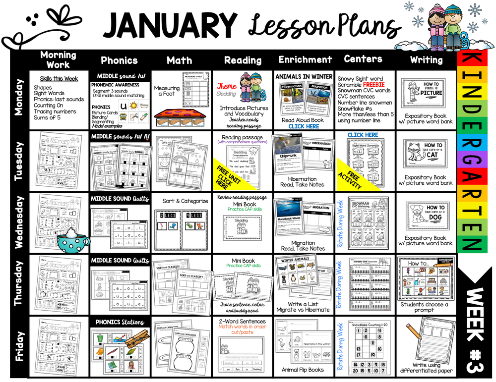 January Week 3 Lessons and Ideas for Kindergarten - Winter FREEBIES ...