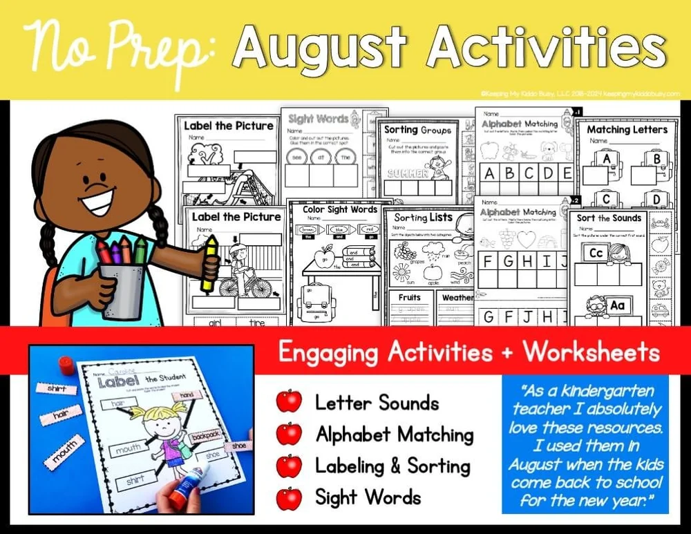Kindergarten in August - FREEBIES — Keeping My Kiddo Busy