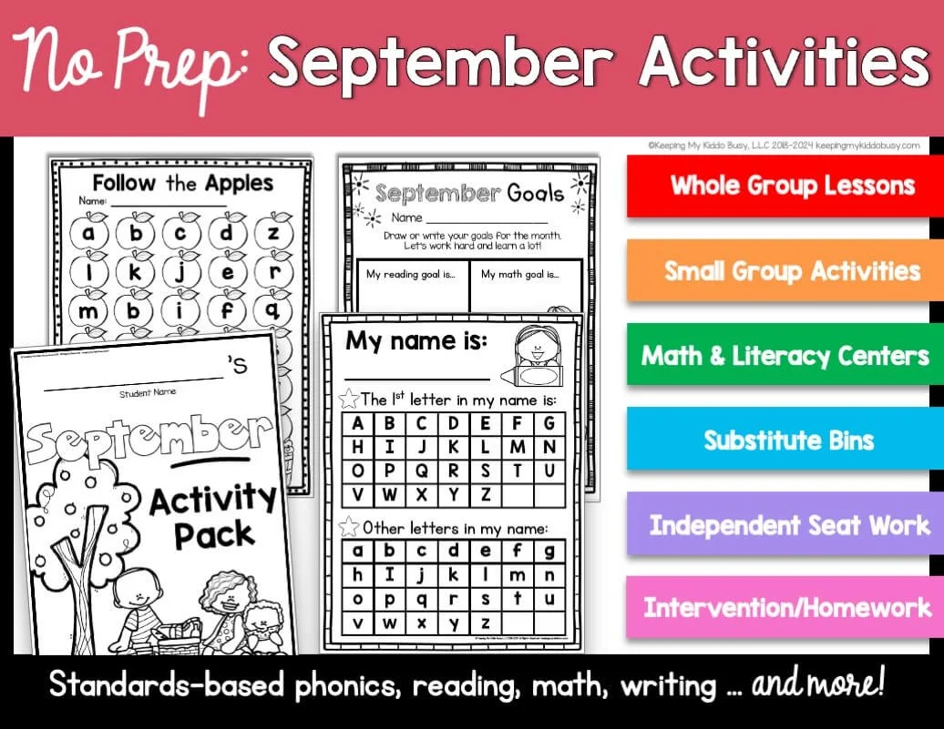 September Math and Literacy Pack - FREEBIES — Keeping My Kiddo Busy
