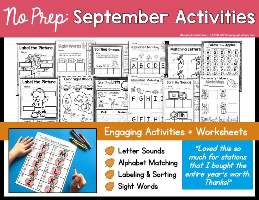 September Math and Literacy Pack - FREEBIES — Keeping My Kiddo Busy