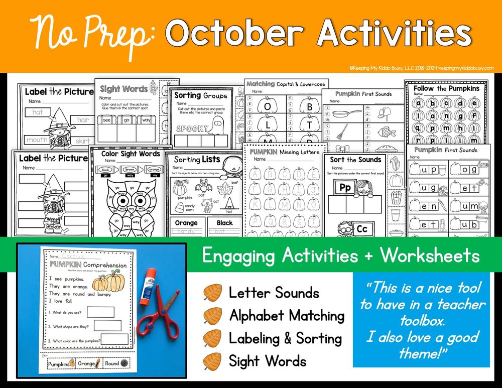 October Math and Literacy Pack - FREEBIES — Keeping My Kiddo Busy