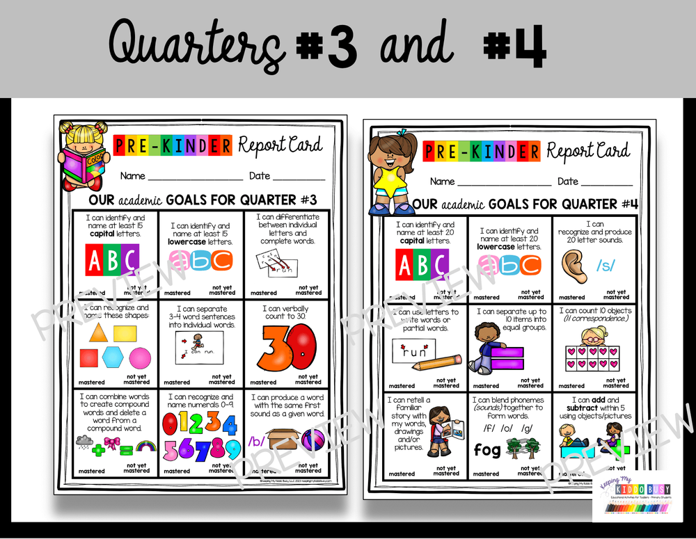 Pre-K Report Cards and Assessments FREE Download Transitional ...