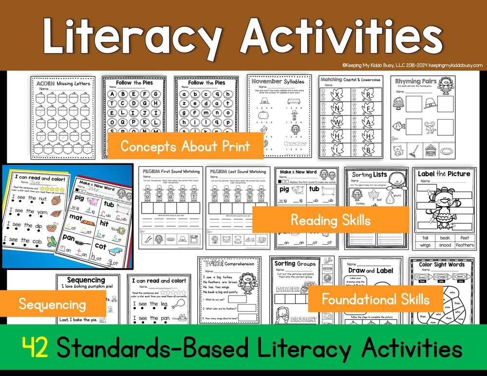 November Math and Literacy Pack - FREEBIES — Keeping My Kiddo Busy