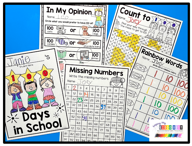 100 Days in School - Games Activities Crowns - Kindergarten - Preschool ...