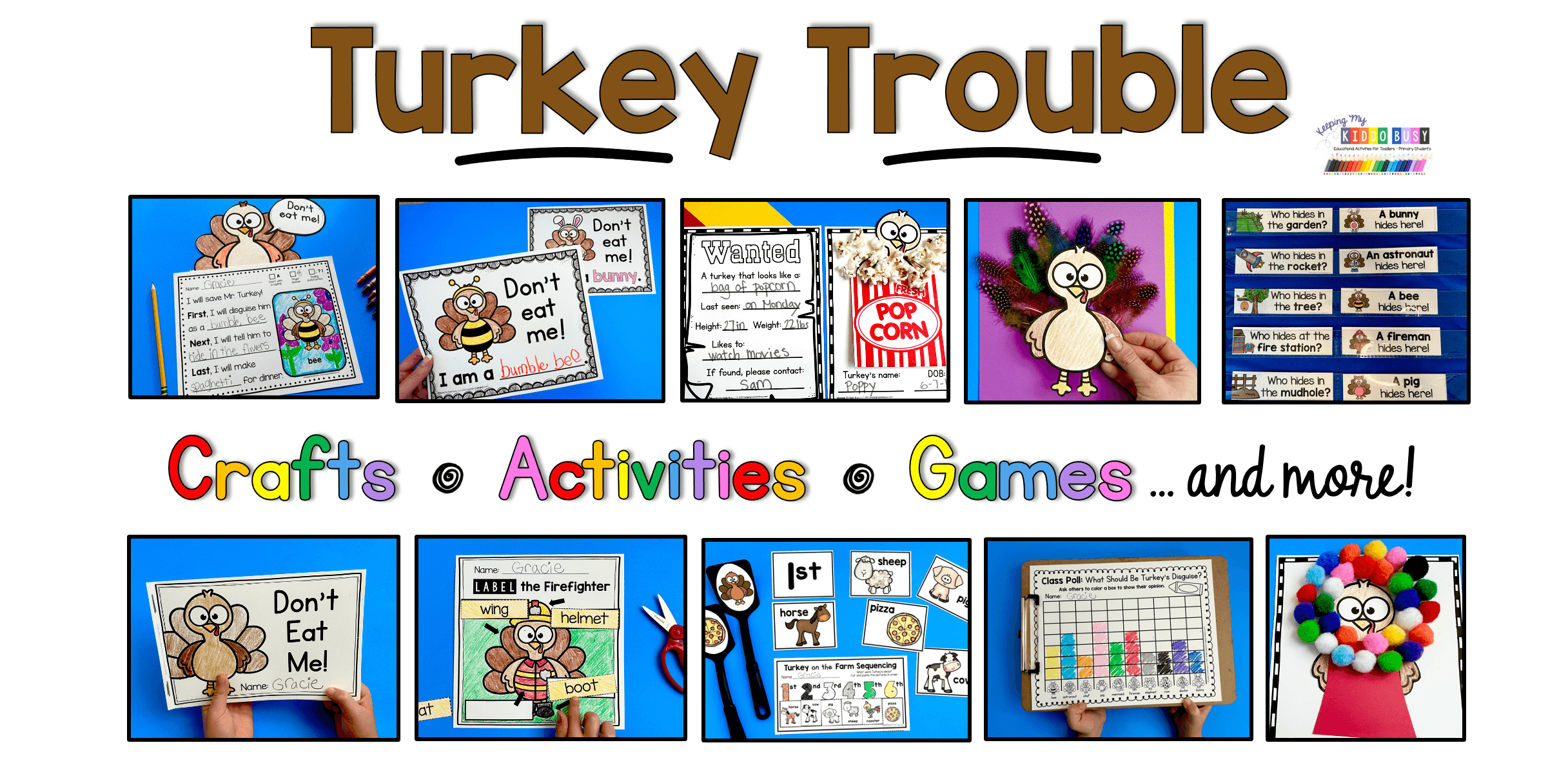 Turkey Trouble Activities and Crafts - FREE worksheets for Preschool Kindergarten and First ...