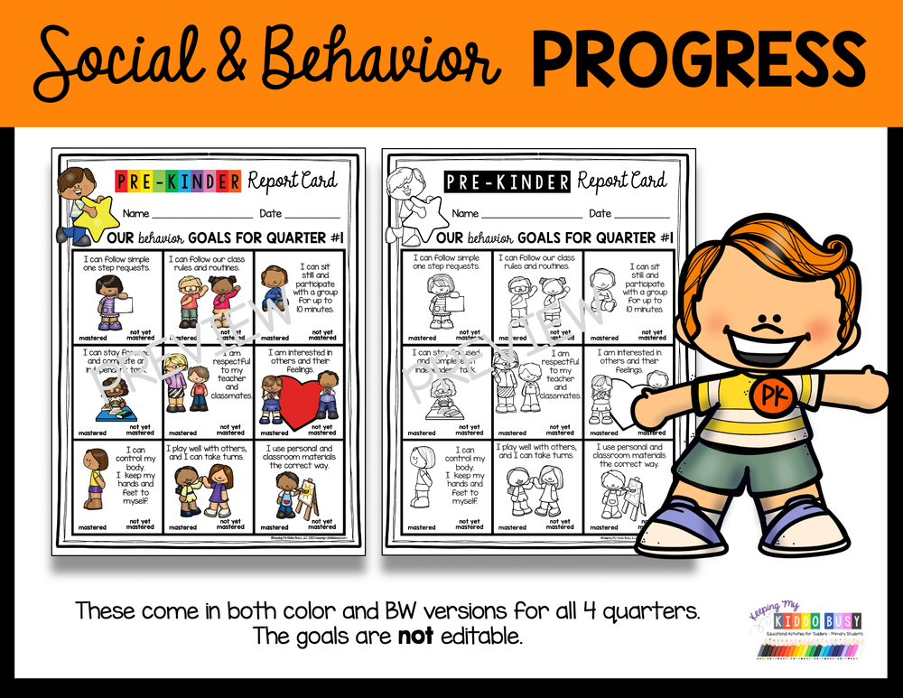 Pre-K Report Cards and Assessments FREE Download Transitional ...