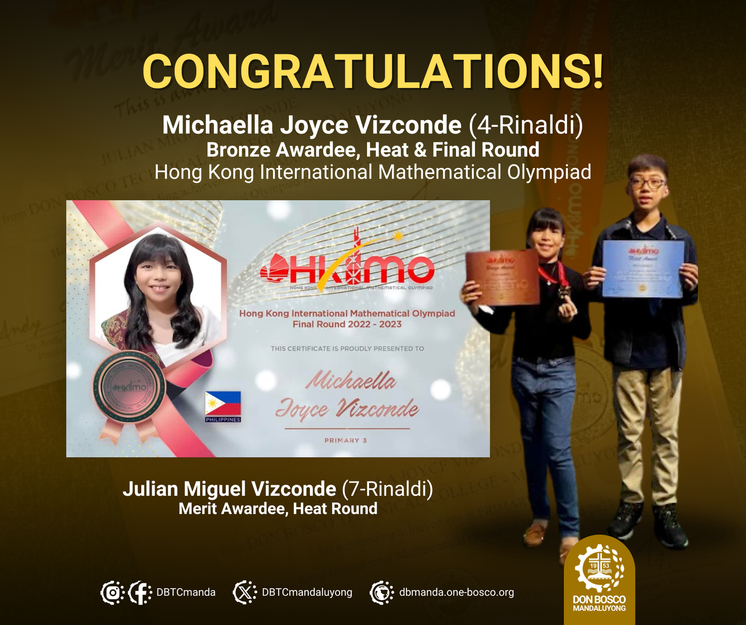 Congratulations, Math Olympians! — Don Bosco Technical College