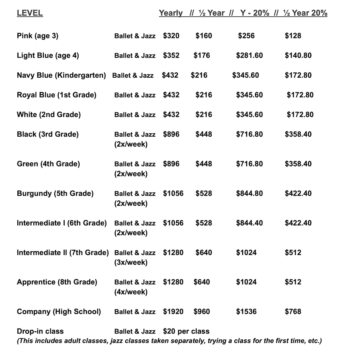 Schedule & Tuition — Hilton Head Dance School & Theatre