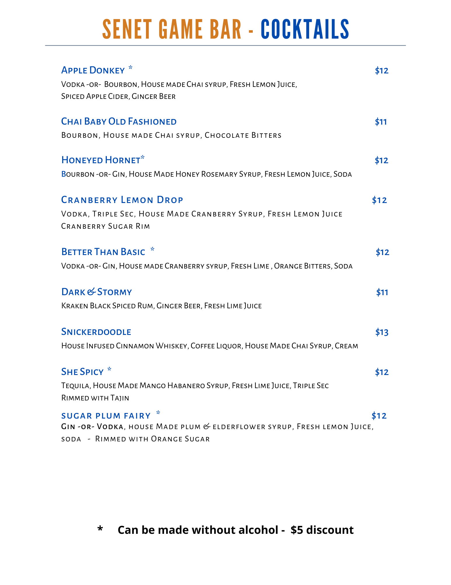 COCKTAILS — Senet Game Bar