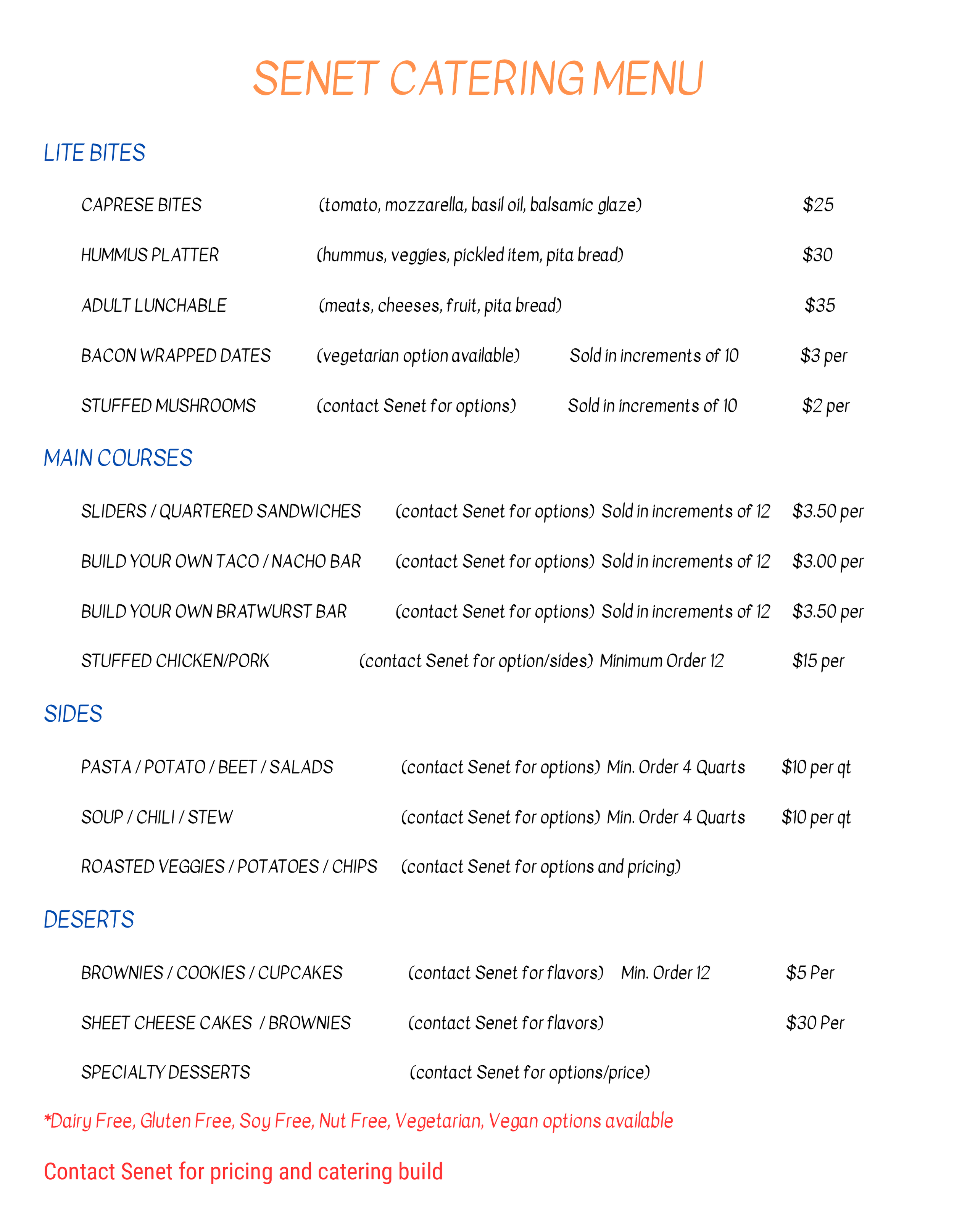 CATERING — Senet Game Bar