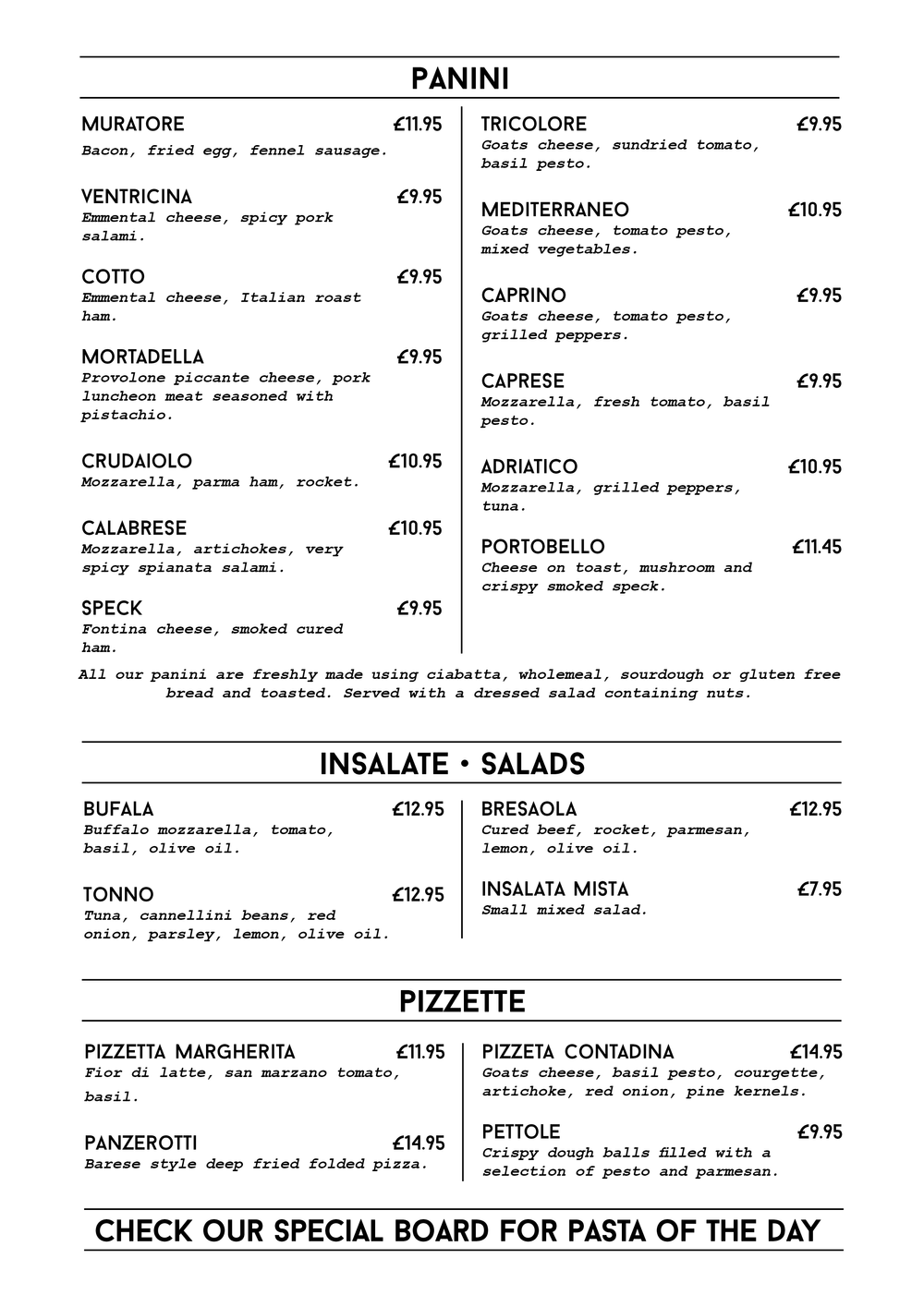 Menu — Cofano Caffé
