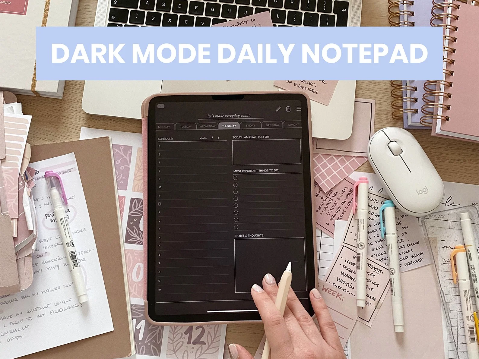 DARK MODE Digital Daily Notepad - 2026 Digital Planners by MADEtoPLAN
