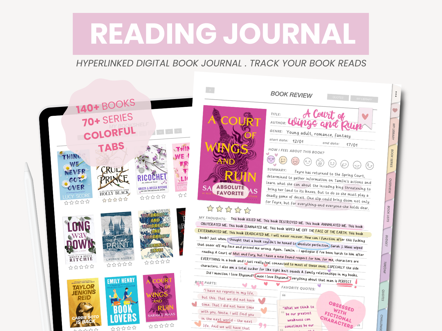 NEW Digital Reading Journal - Colorful Tabs — 2024 Digital Planners by ...
