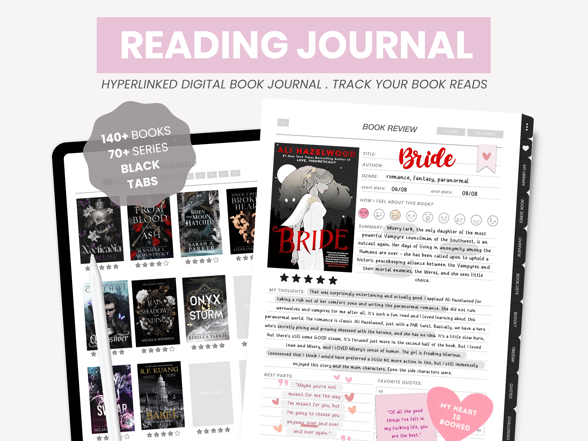 Digital Reading Journal - Black Tabs — 2025 Digital Planners by MADEtoPLAN