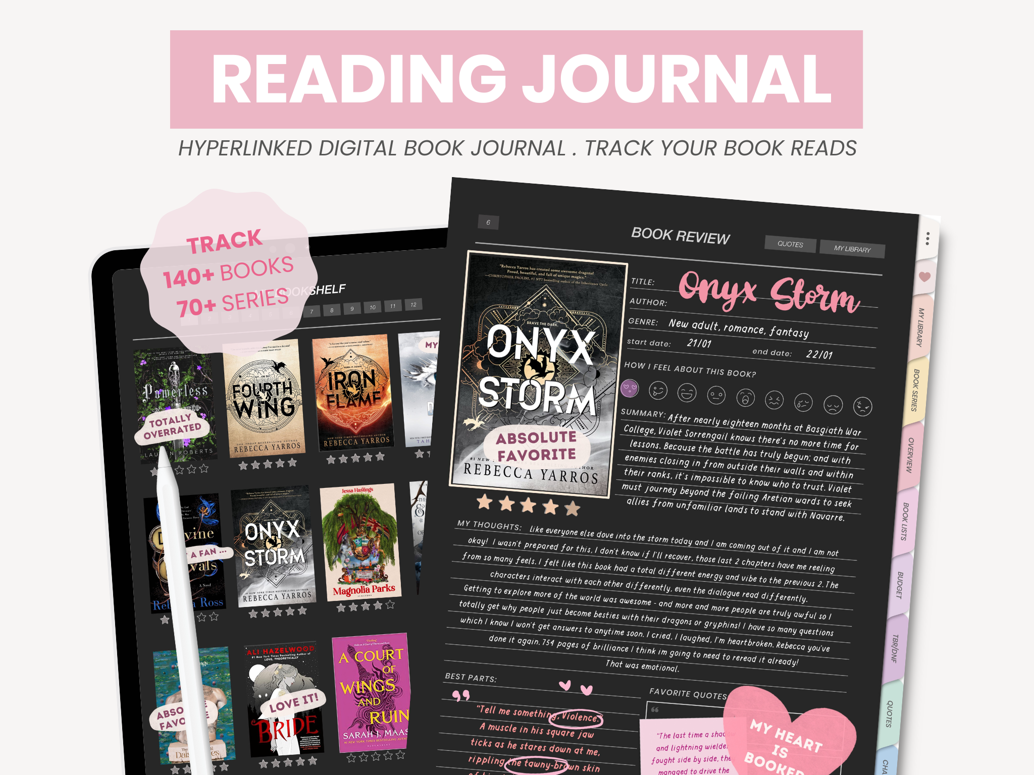 Digital Reading Journal - Dark Mode - 2026 Digital Planners by MADEtoPLAN