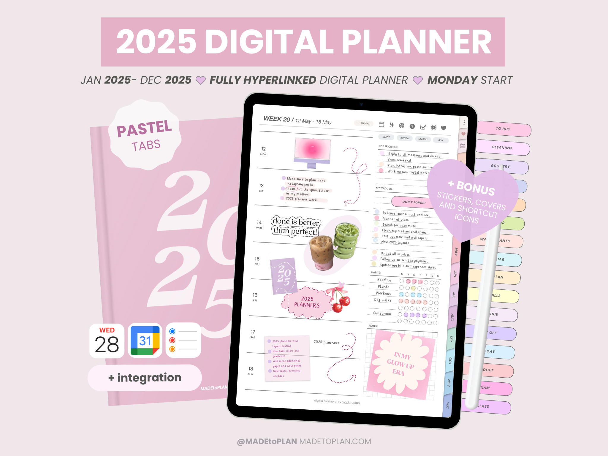 2025 Planner PASTEL Tabs - 2026 Digital Planners by MADEtoPLAN