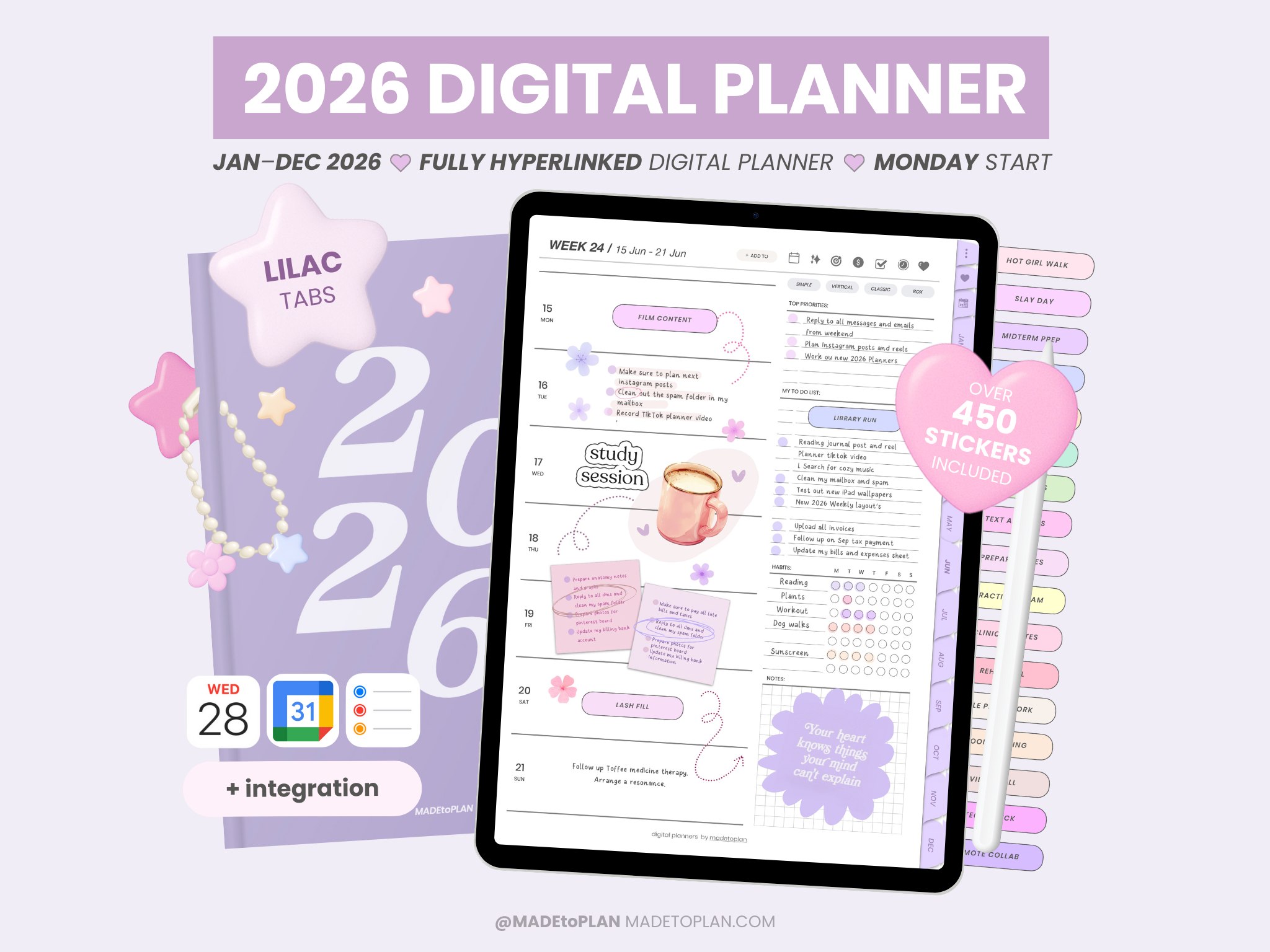 2026 Planner LILAC Tabs - 2026 Digital Planners by MADEtoPLAN