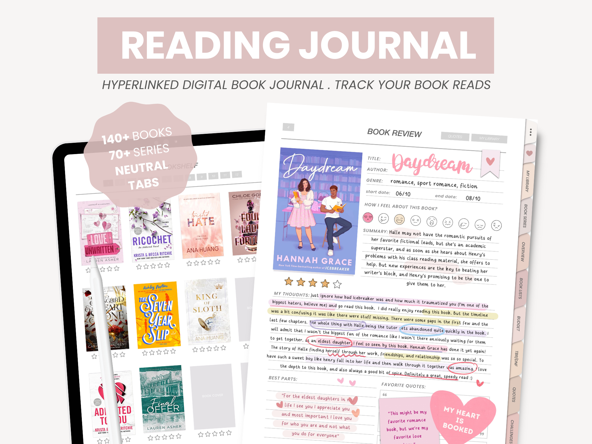 Digital Reading Journal - Neutral Tabs - 2026 Digital Planners by ...