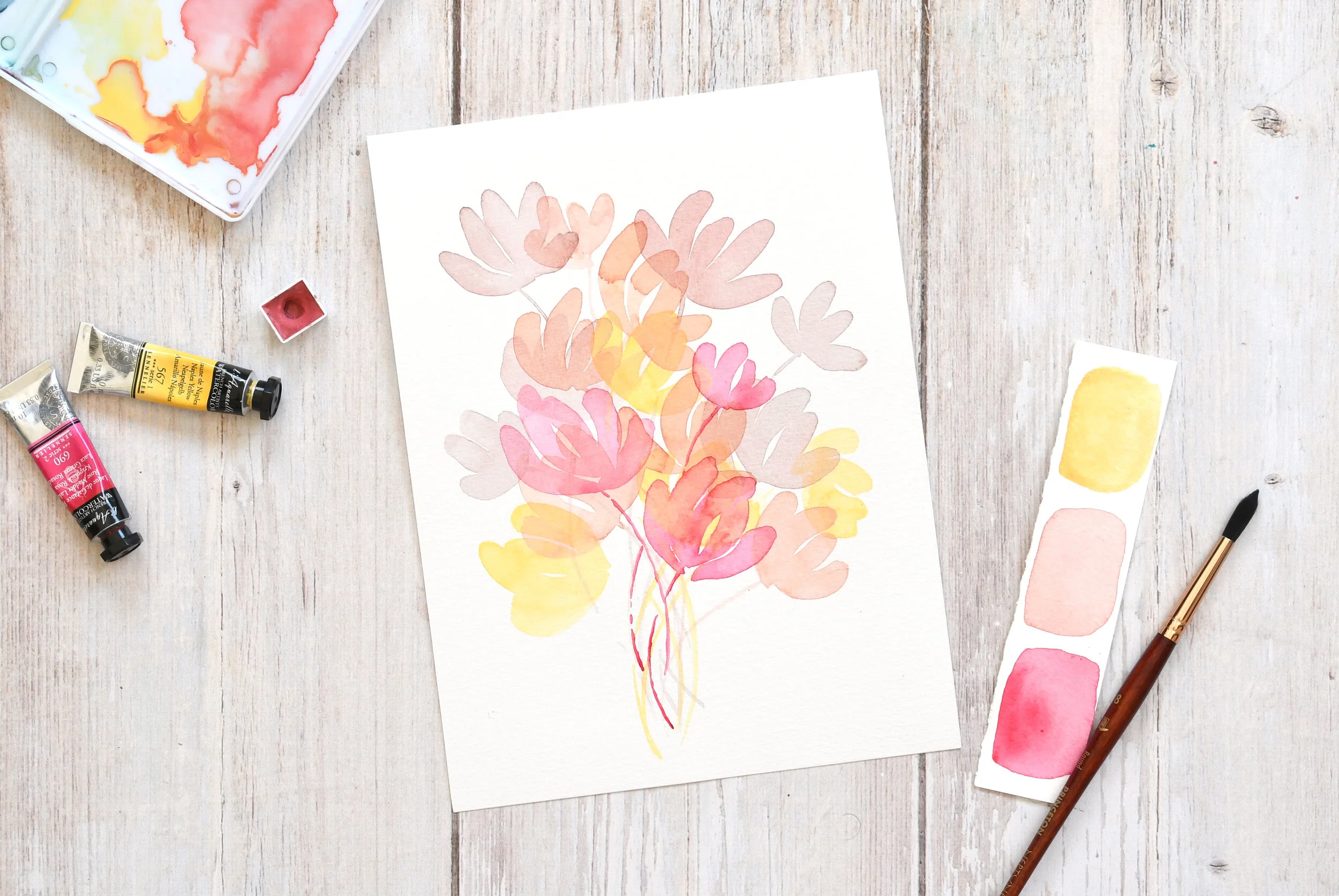 Peindre un bouquet de fleurs roses à l'aquarelle — Mirglis - Sarah Van ...