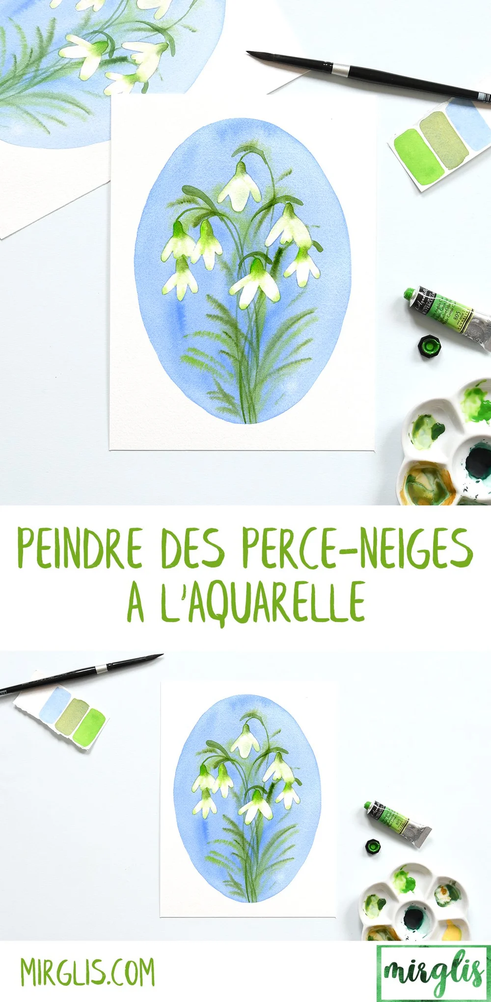 Peindre des perce-neiges à l'aquarelle — Mirglis - Sarah Van Der Linden