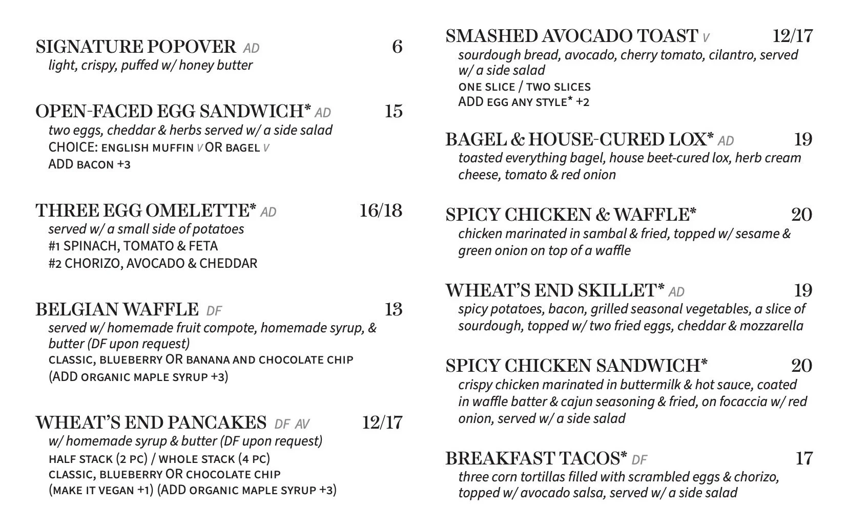 Menu — Wheat's End Café