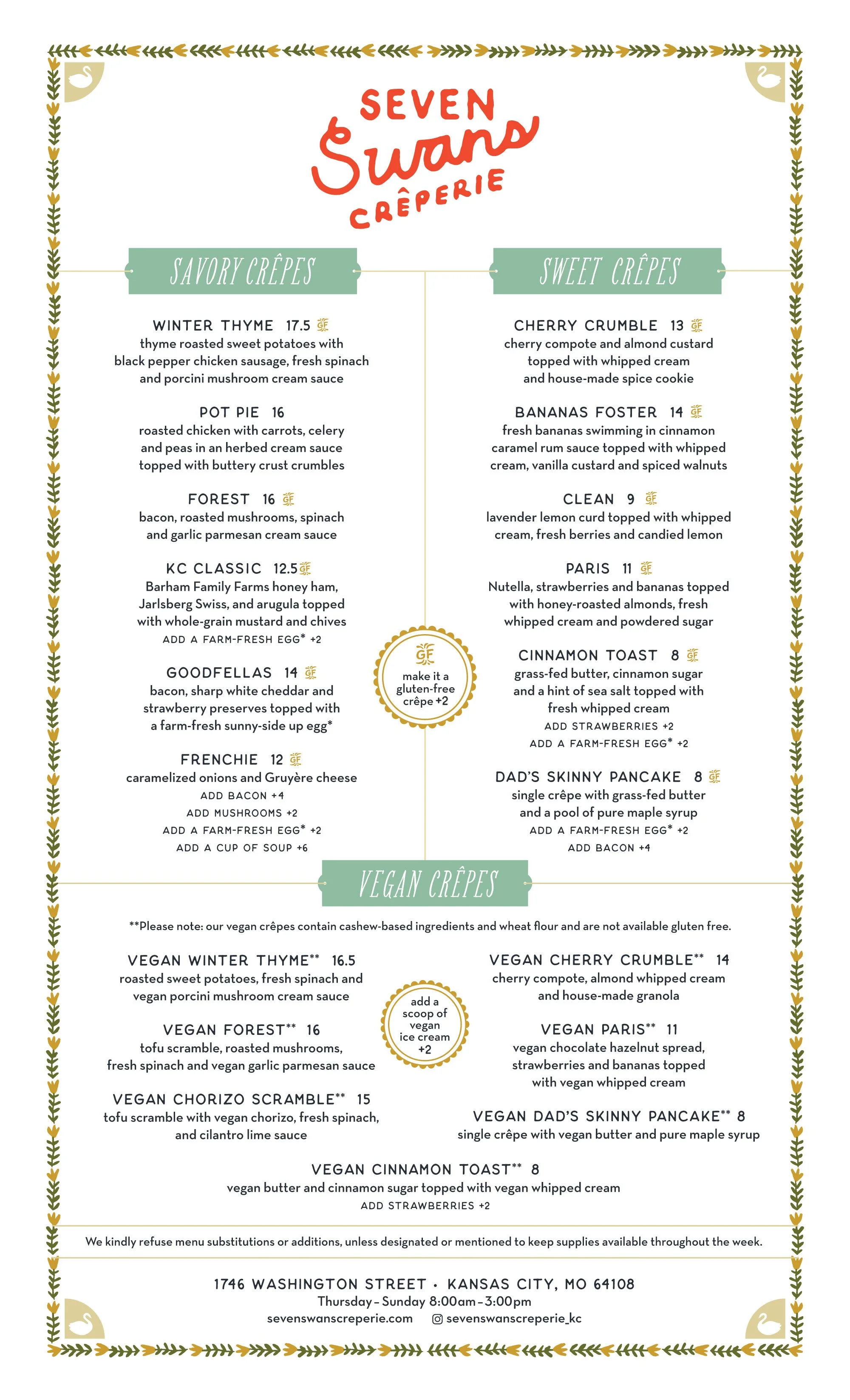 Kansas City Menu — Seven Swans Crêperie