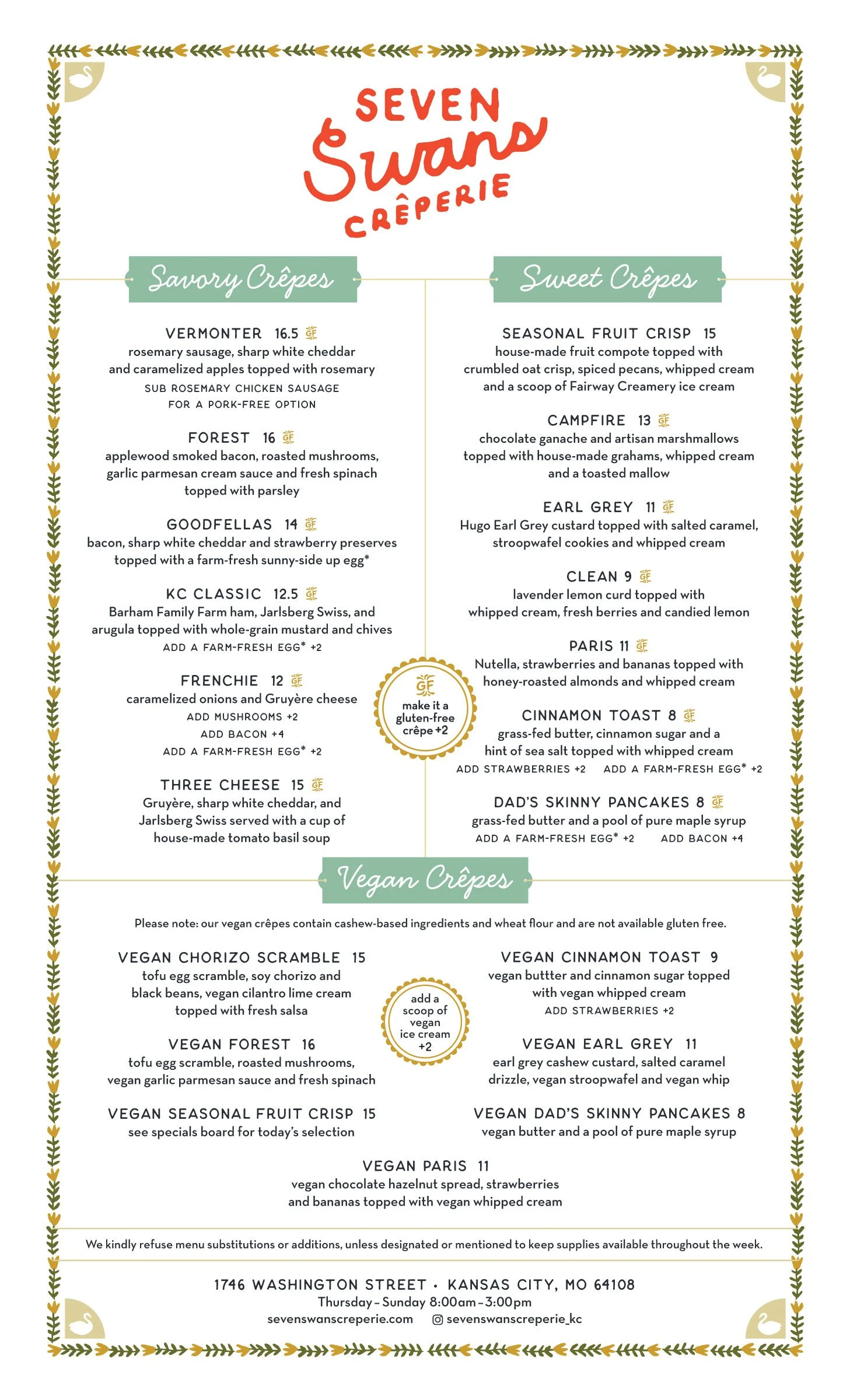 Kansas City Menu — Seven Swans Crêperie