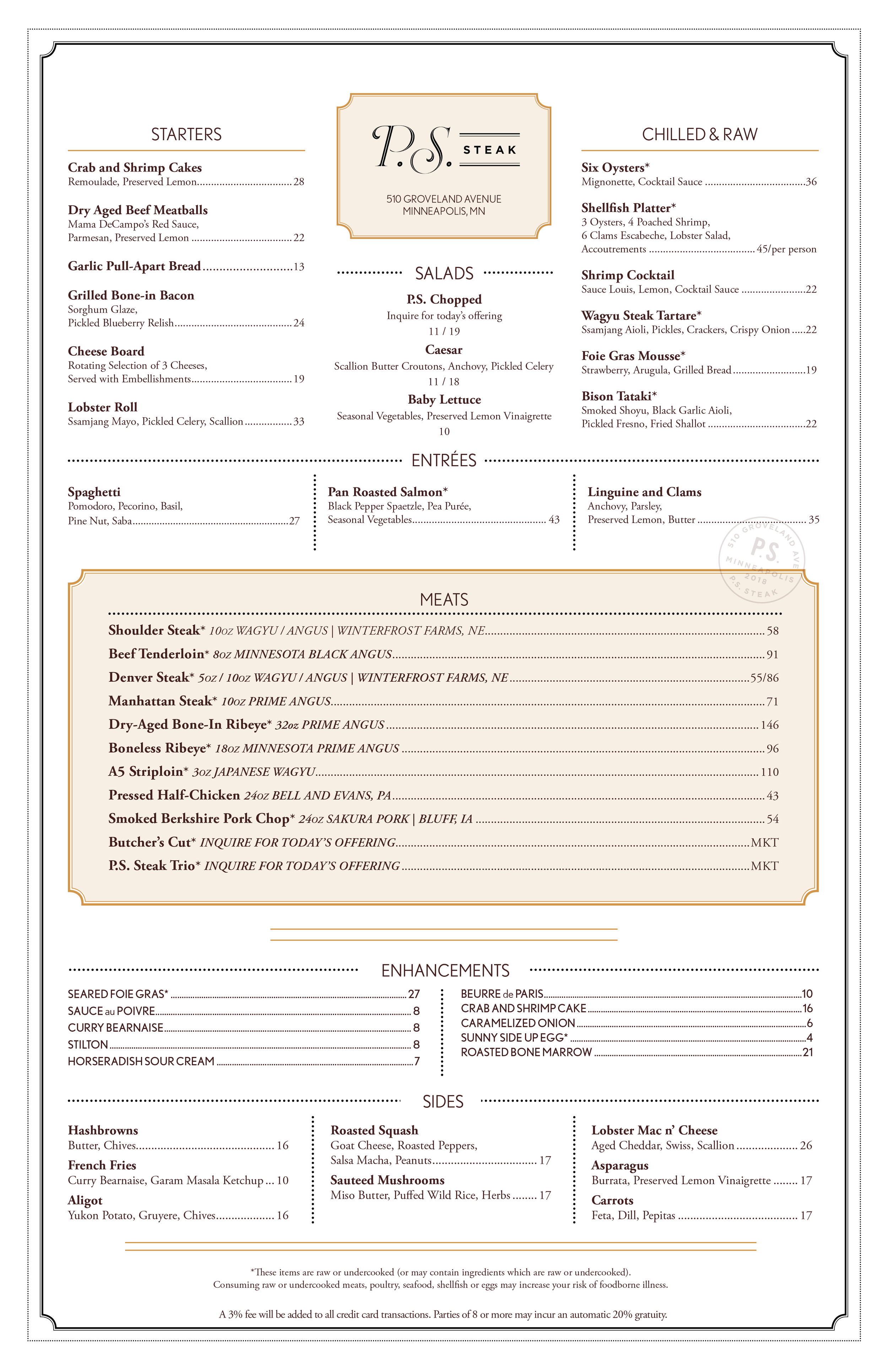 Dinner Menu | Explore Our Dinner Selections – Reserve Now — P.S. Steak