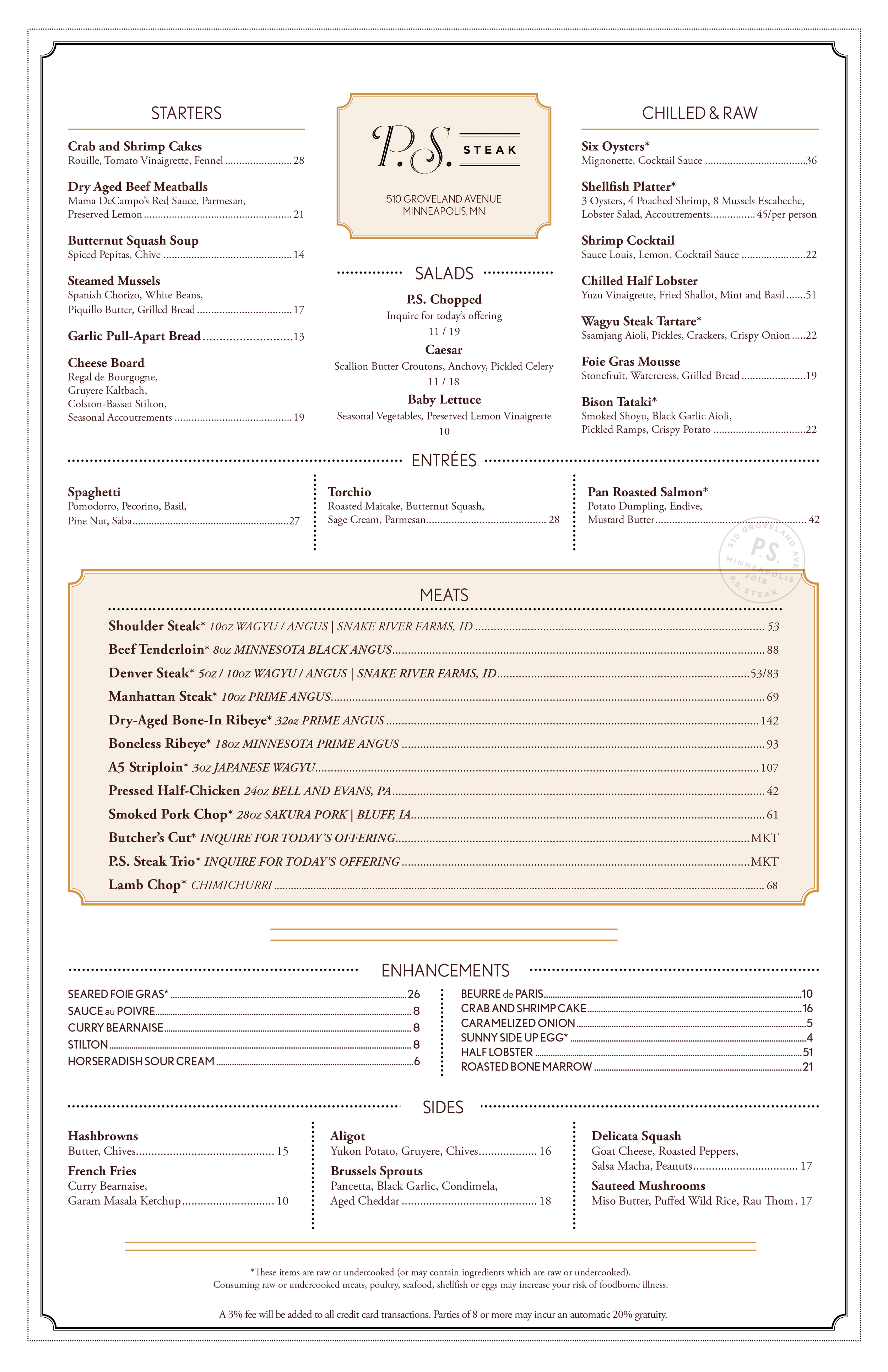 Dinner Menu — P.S. Steak