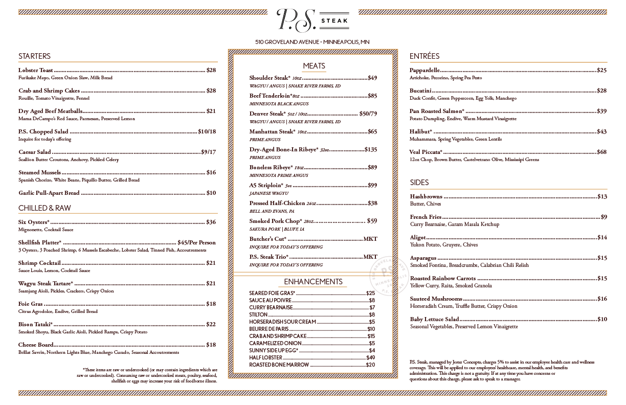 Dinner Menu — P.S. Steak