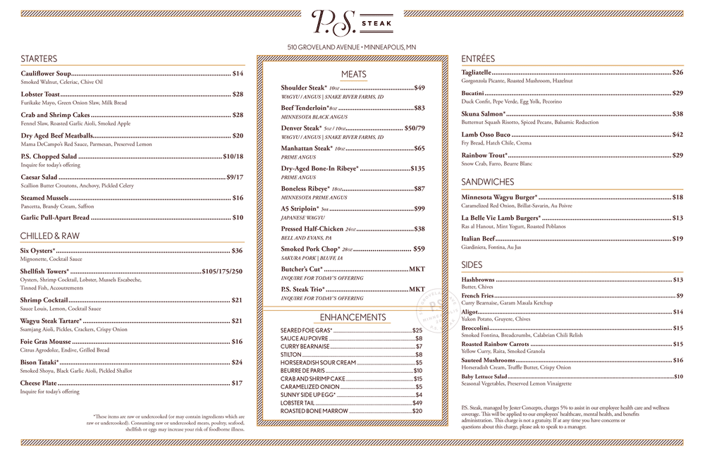 Dinner Menu — P.S. Steak