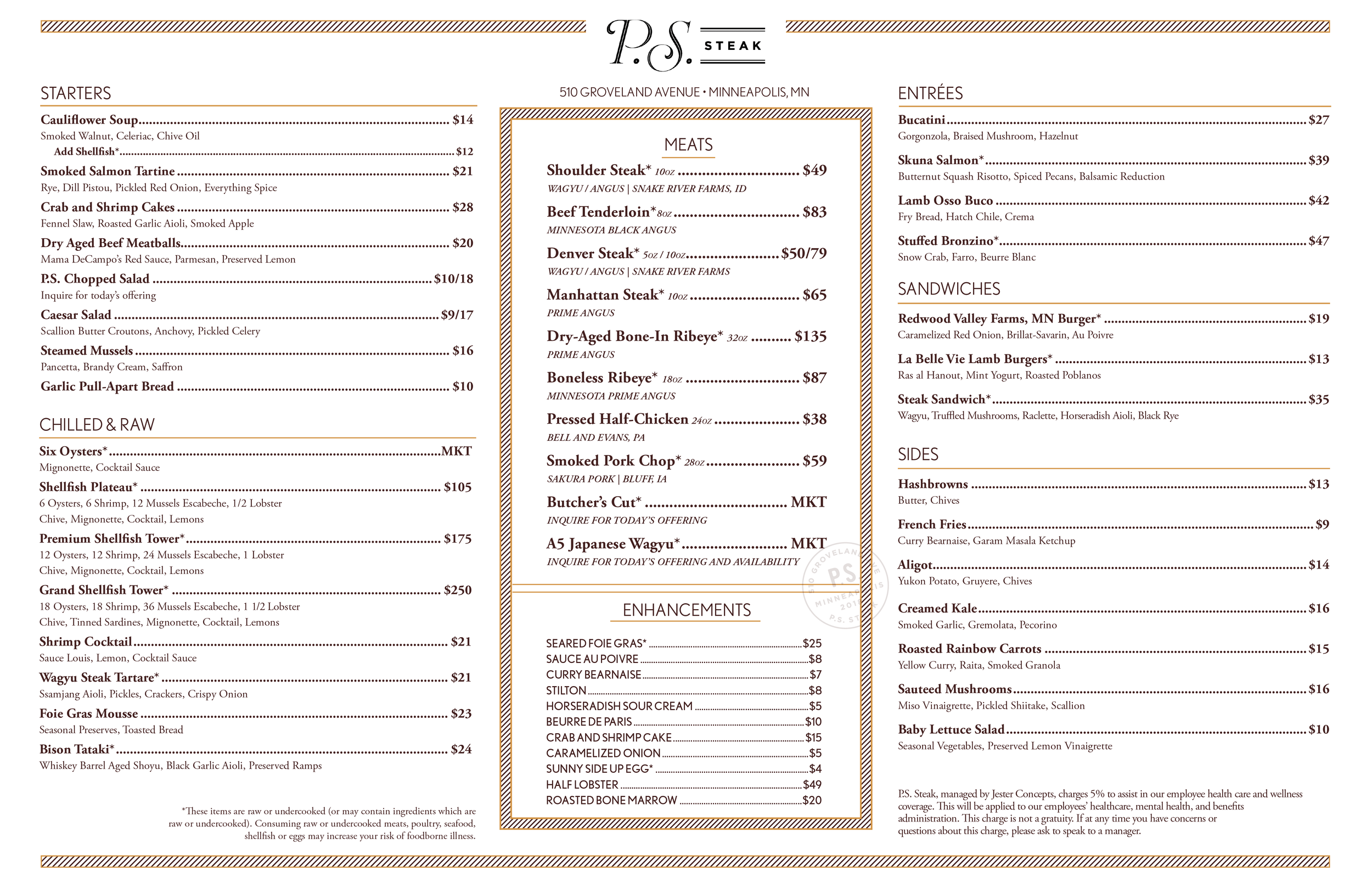Dinner Menu — P.S. Steak